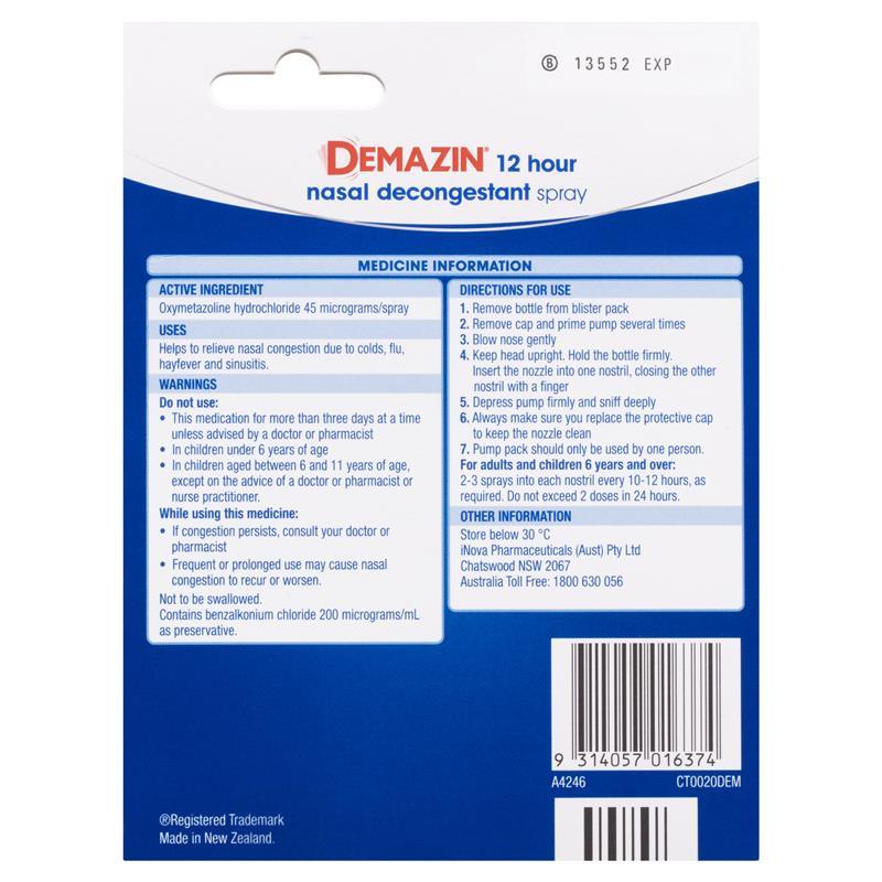 Buy Demazin 12 Hour Relief Decongestant Nasal Spray 2 x 20ml online at ...