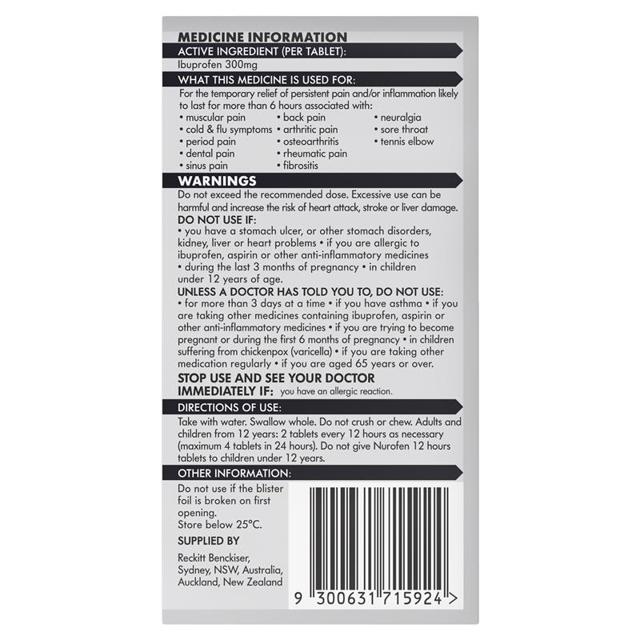 Buy Nurofen 12 Hour Relief 300mg 24 Tablets - Ibuprofen (S3) online at ...