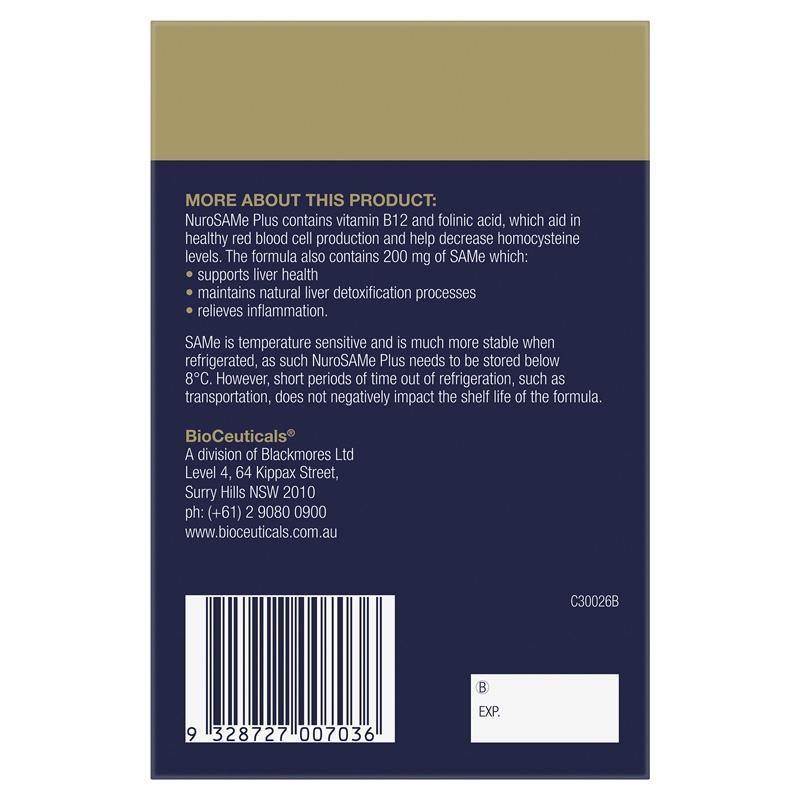 Buy BioCeuticals NuroSAMe Plus 60 Tablets Fridge Line online at Chemist ...
