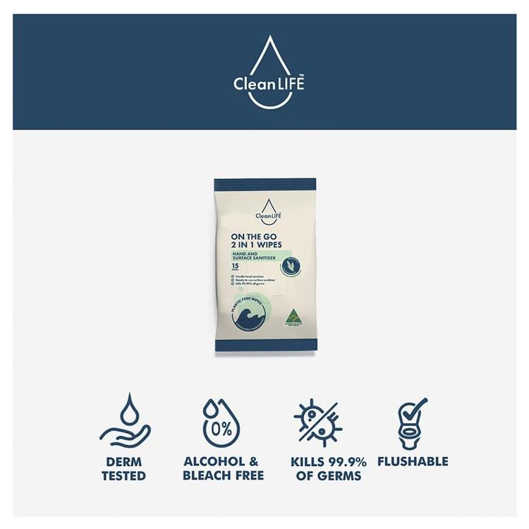Buy CleanLIFE On The Go 2 In 1 Wipes 15 Pack online at Chemist Warehouse