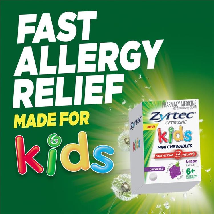 Buy Zyrtec Kids Antihistamine Allergy & Hayfever Chewable Tablet Grape ...