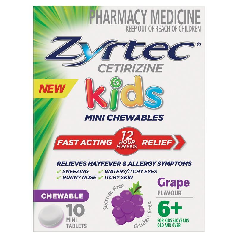 Buy Zyrtec Kids Antihistamine Allergy & Hayfever Chewable Tablet Grape ...