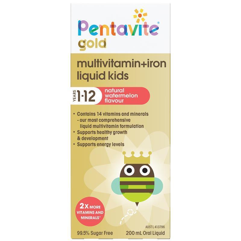 Buy Pentavite Gold Multivitamin + Iron Liquid For Kids 200ml online at ...