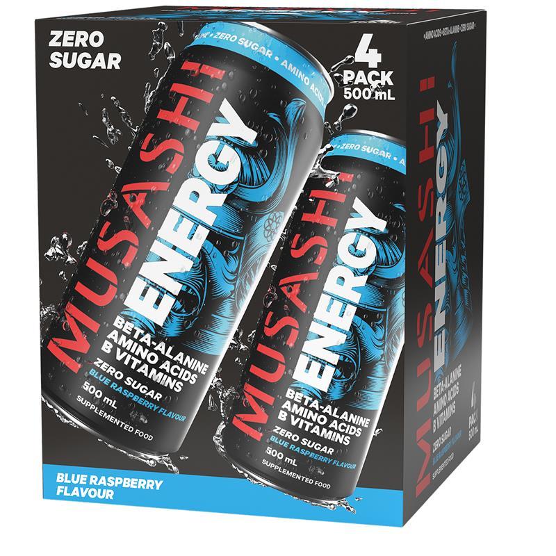 Buy Musashi Blue Raspberry Energy Drinks 500ml x 4 Pack online at ...