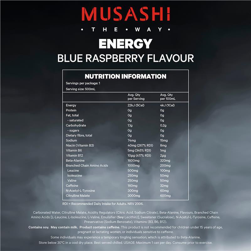 Buy Musashi Blue Raspberry Energy Drinks 500ml x 4 Pack online at ...