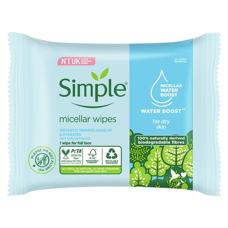 Buy Simple Micellar Facial Wipes 20 Pack online at Chemist Warehouse