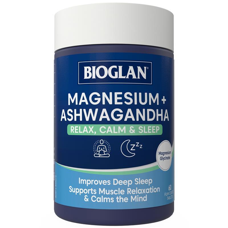 Buy Bioglan Magnesium + Ashwagandha Relax Calm & Sleep 60 Tablets ...