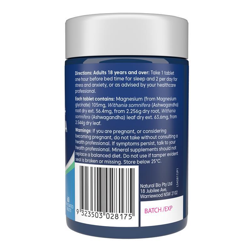 Buy Bioglan Magnesium + Ashwagandha Relax Calm & Sleep 60 Tablets ...