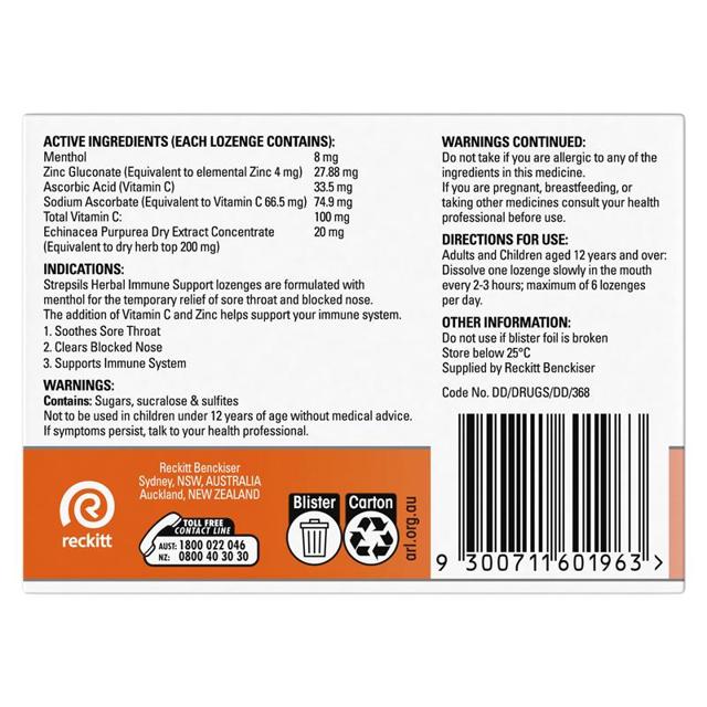 Buy Strepsils Herbal Immune Support Lozenges Honey Lemon 32 Pack online ...