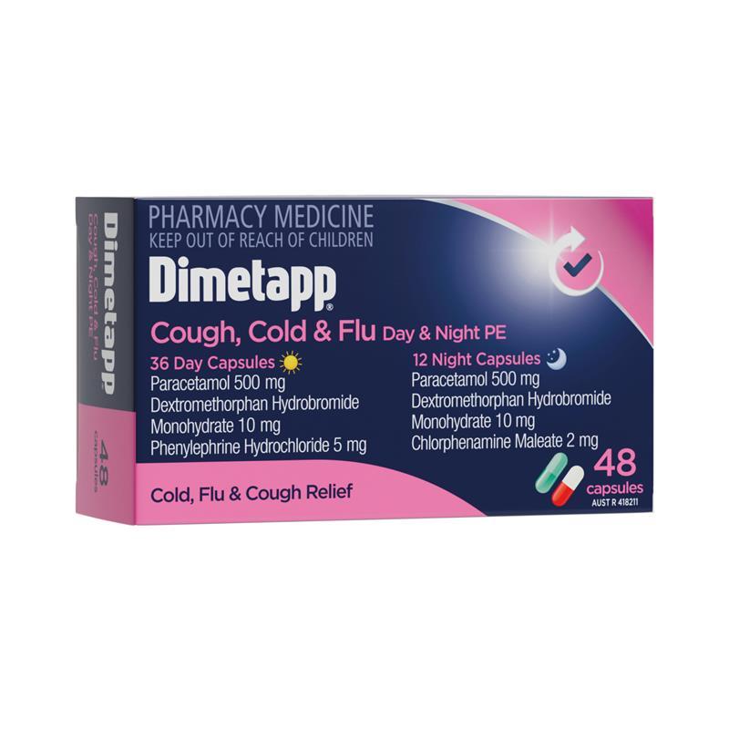 Buy Dimetapp Cough Cold & Flu Day & Night 48 Capsules online at Chemist ...