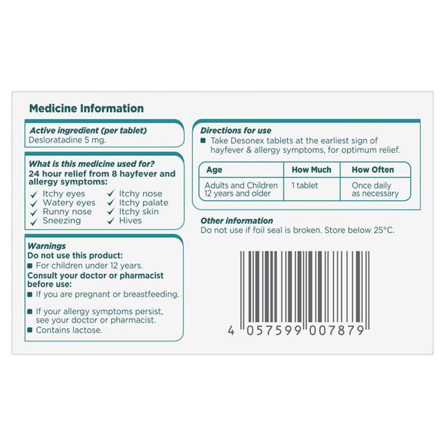 Buy Desonex Allergy & Hayfever 5mg 60 Tablets online at Chemist Warehouse