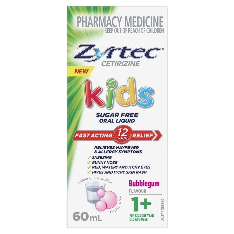 Buy Zyrtec Kids Antihistamine Allergy & Hayfever Oral Liquid Bubblegum ...