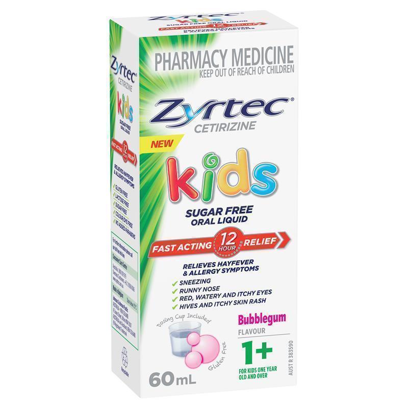 Buy Zyrtec Kids Antihistamine Allergy & Hayfever Oral Liquid Bubblegum ...