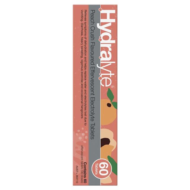 Buy Hydralyte Electrolyte Effervescent Peach Crush 60 Tablets Exclusive ...