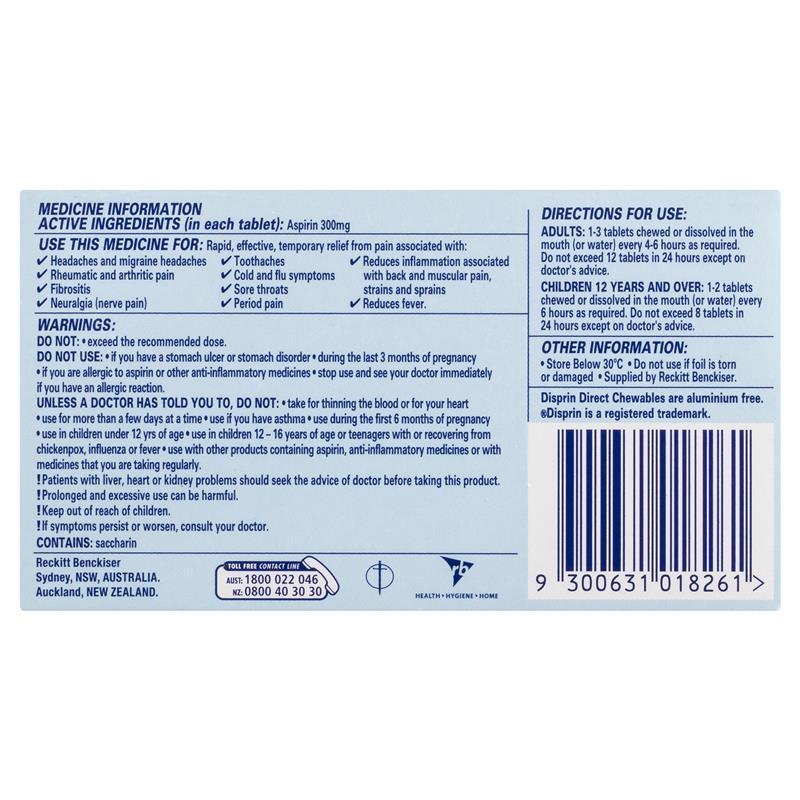 Buy Disprin Direct 24 Chewable Tablets online at Chemist Warehouse