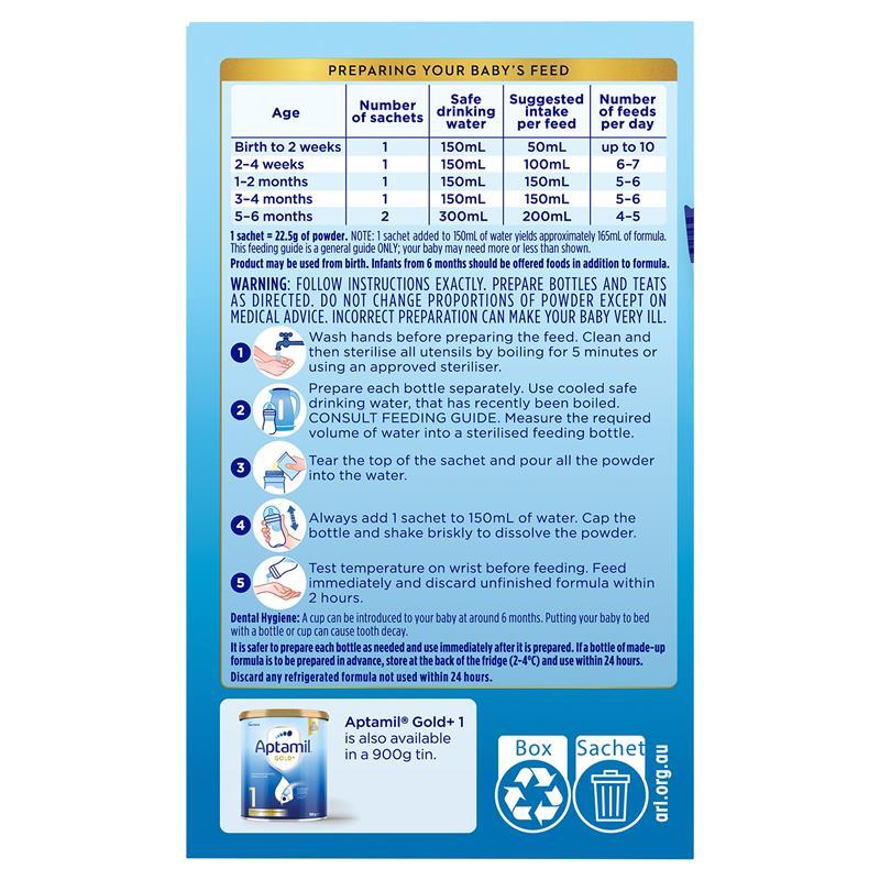 Buy Aptamil Gold+ 1 Baby Infant Formula Powder Sachets From Birth to 6 ...