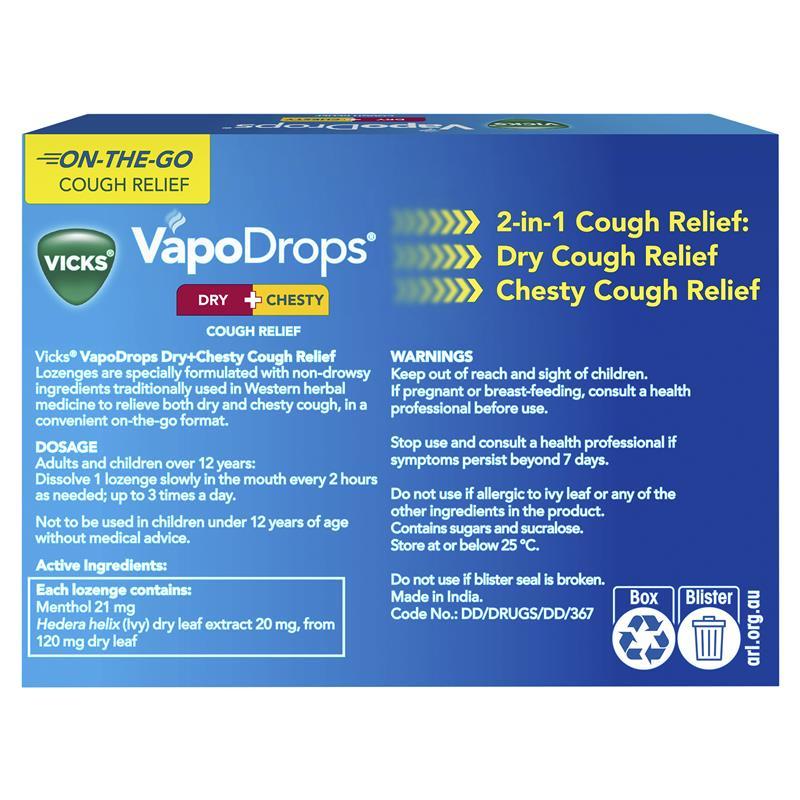 Buy Vicks VapoDrops Dry + Chesty Cough Relief 24 Lozenges online at ...