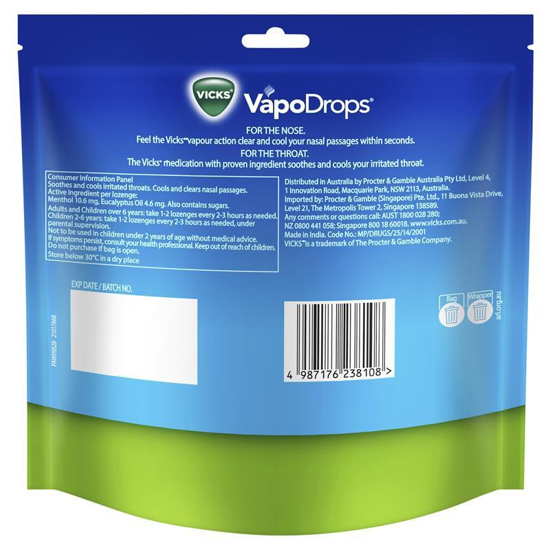 Buy Vicks VapoDrops Original Menthol 70 Lozenges online at Chemist ...