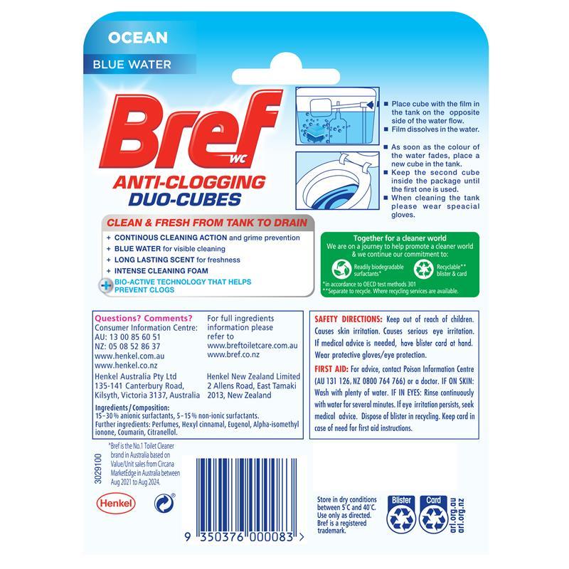 Buy Bref Duo Cubes Blue Action Toilet Cleaner Block In Cistern 2 Pack ...