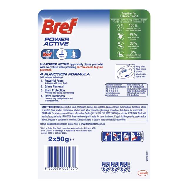 Buy Bref Power Active Toilet Cleaner Ocean Breeze Twin Pack 100g online ...