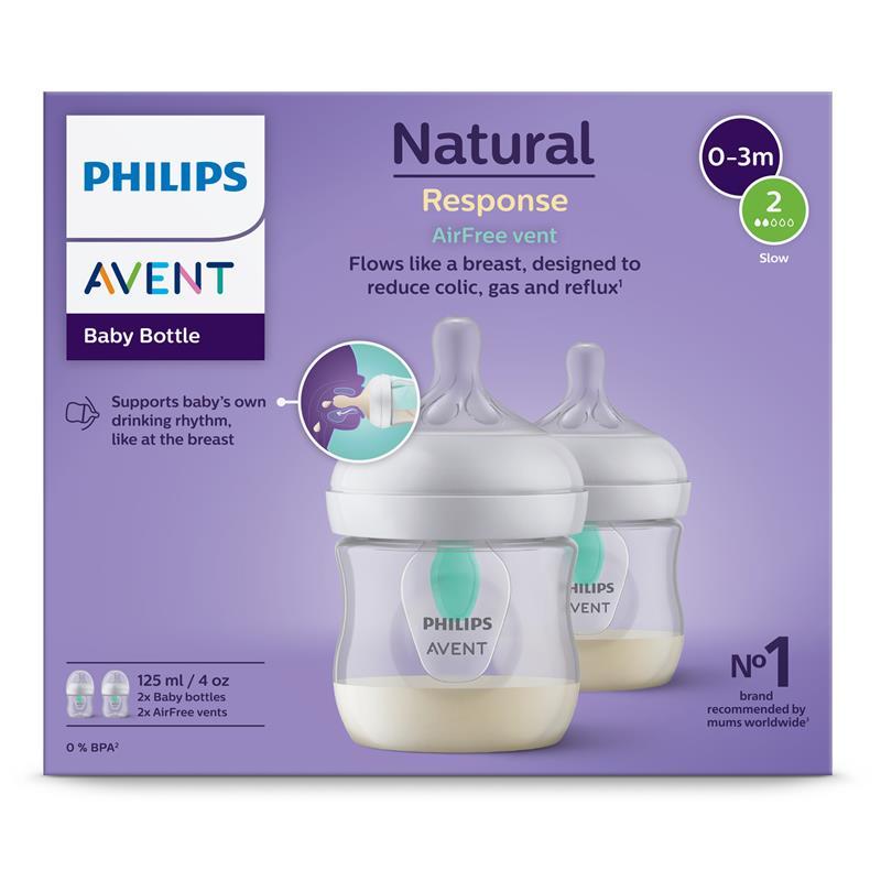 Buy Avent Natural Response Feeding Bottles with AirFree Vent 125ml 2 ...