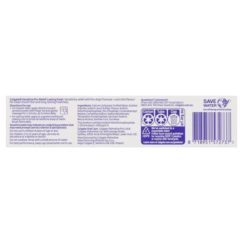 Buy Colgate Toothpaste Sensitive Pro Relief Lasting Fresh 110g online ...