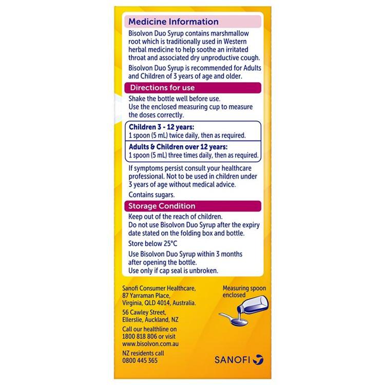 Buy Bisolvon Duo Cough Syrup 100ml online at Chemist Warehouse