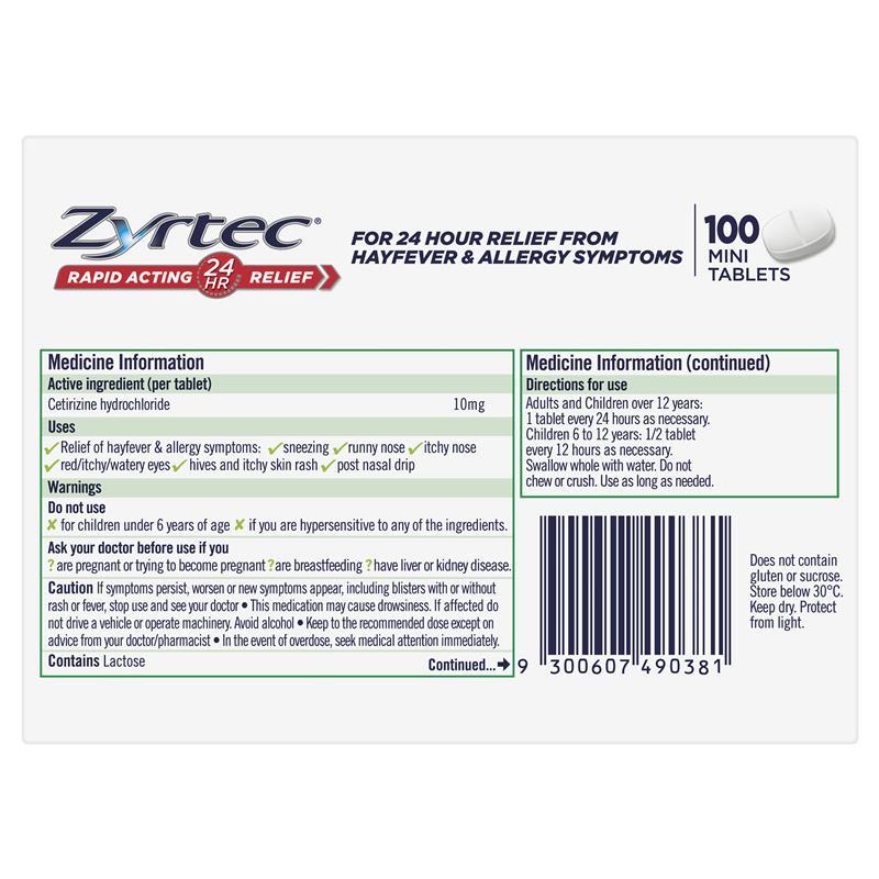 Buy Zyrtec 10mg 100 Tablets Exclusive Size online at Chemist Warehouse
