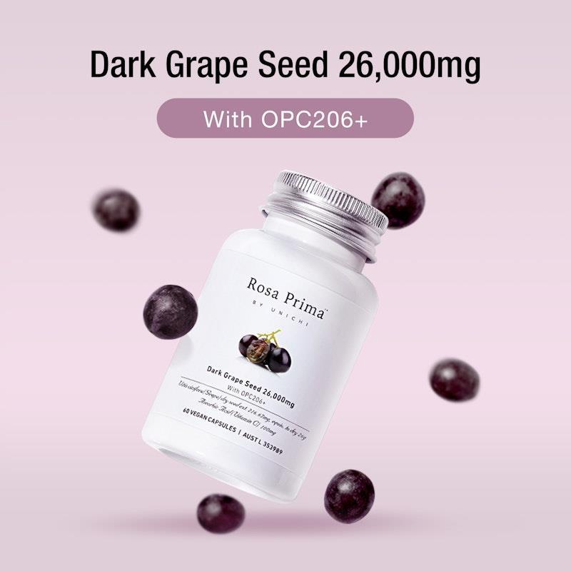 Buy Unichi Rosa Prima Dark Grape Seed 26000mg With OPC206+ 60 Vegan ...