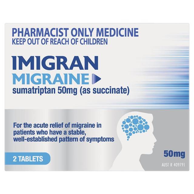Buy Imigran Migraine 50mg 2 Tablets - Sumatriptan (S3) online at ...