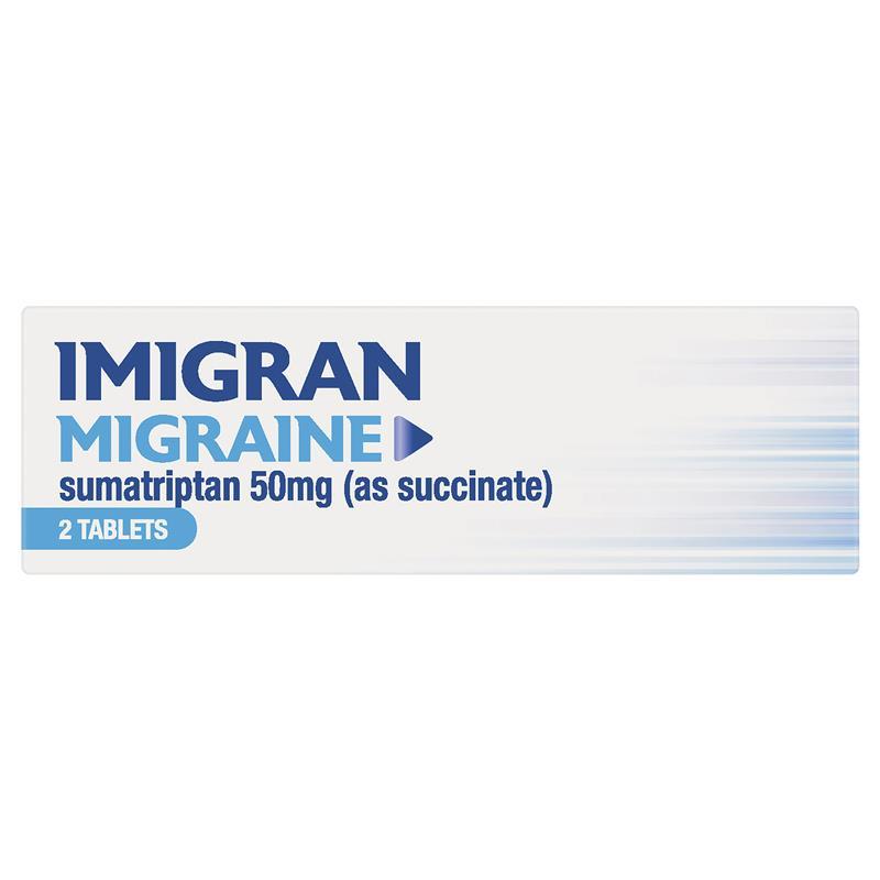 Buy Imigran Migraine 50mg 2 Tablets - Sumatriptan (S3) online at ...