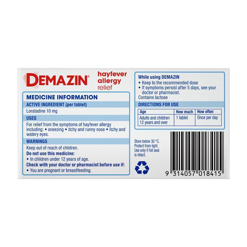 Buy Demazin Allergy & Hayfever 10 Tablets online at Chemist Warehouse