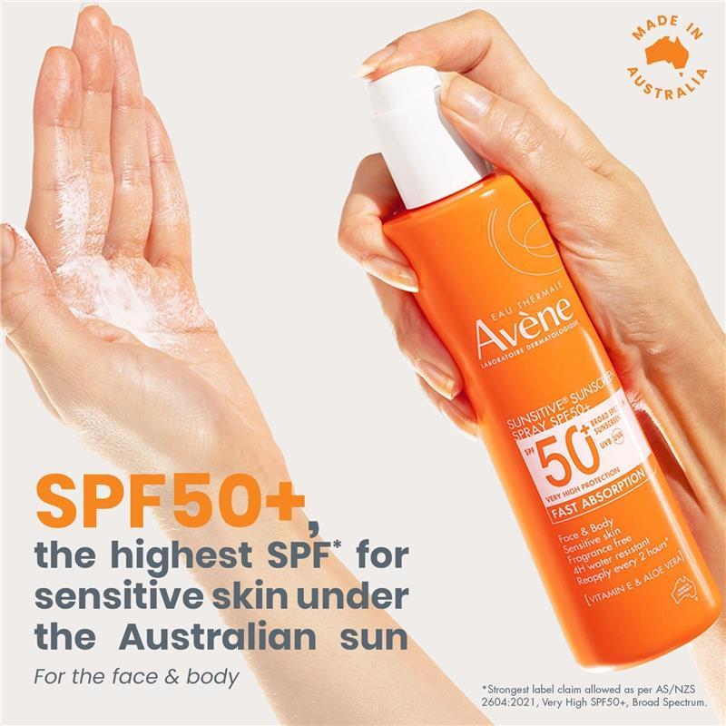 Buy Avene Sunsitive Sunscreen Spray SPF 50+ 200ml online at Chemist ...