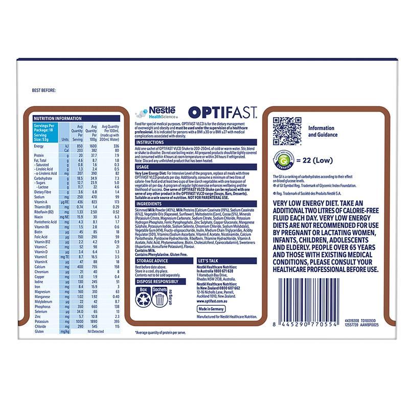 Buy Optifast VLCD Shake Chocolate 18 x 53g online at Chemist Warehouse
