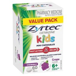 Buy Zyrtec Kids Chewable Grape 60 Tablets online at Chemist Warehouse
