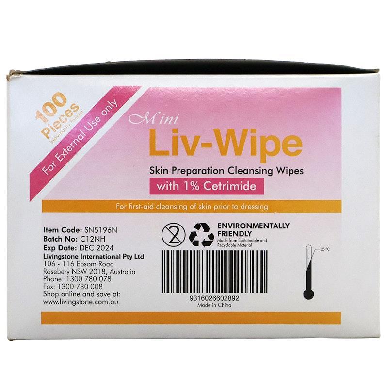 Buy Liv-Wipe Skin Prep Antiseptic Cleansing Wipe 1% Cetrimide 100pcs ...