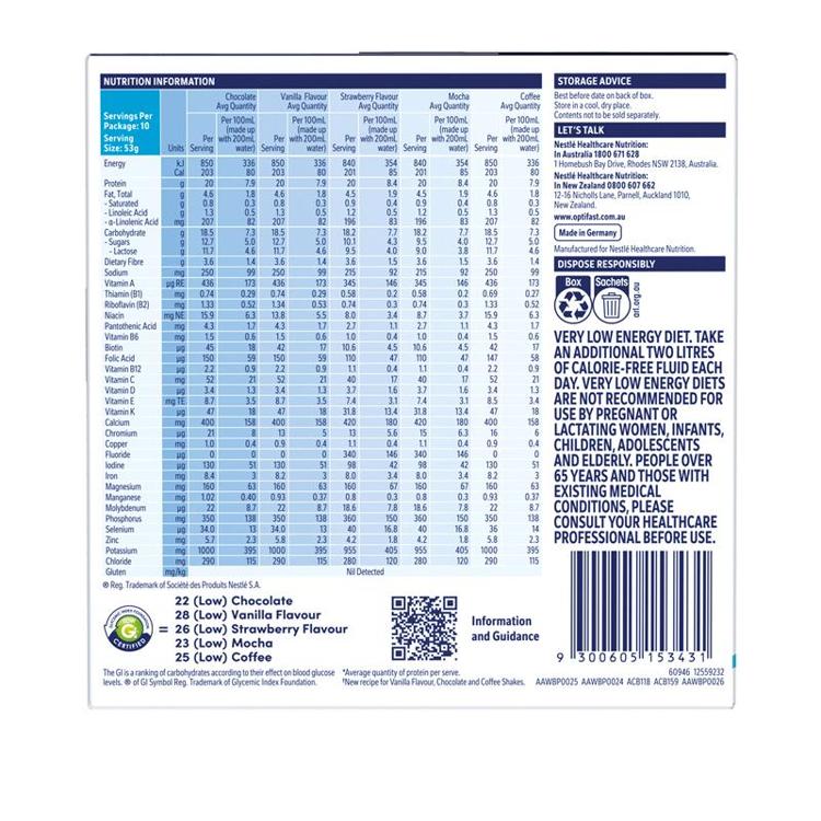 Buy Optifast VLCD Shake Assorted Pack 10 x 53g online at Chemist Warehouse