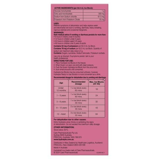 Buy Hydralyte Electrolyte Ice Blocks Watermelon 16 online at Chemist ...