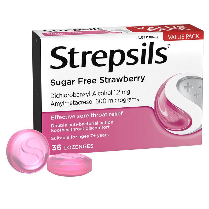 Buy Strepsils Sugar Free Strawberry 36 Lozenges online at Chemist Warehouse