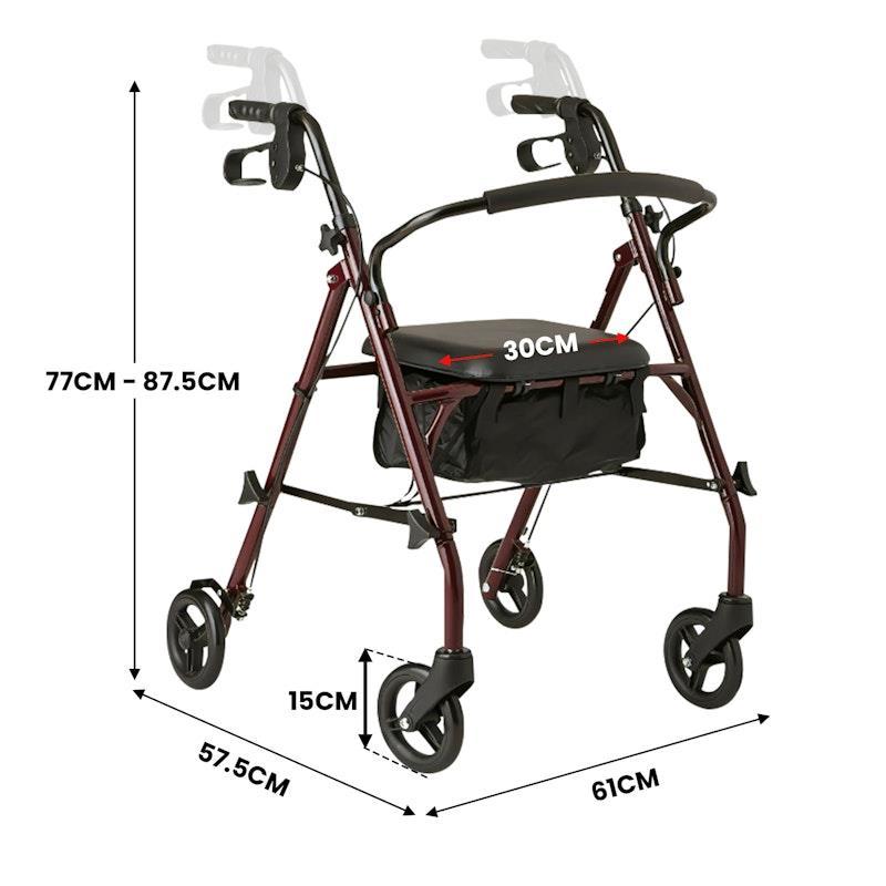 Buy Orthonica Foldable Steel Frame Rollator Mobility Aid 4 Wheel Walker ...
