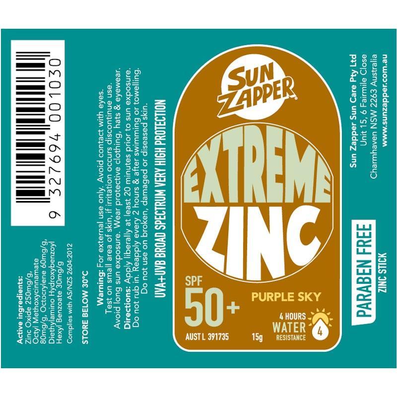 Buy SUN ZAPPER Purple Sky Extreme Zinc Stick SPF 50+ 15g online at ...