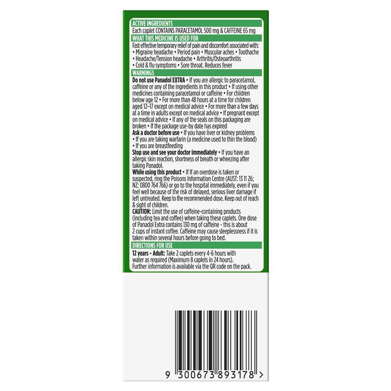 Buy Panadol Extra Paracetamol Pain Relief 16 Caplets online at Chemist ...