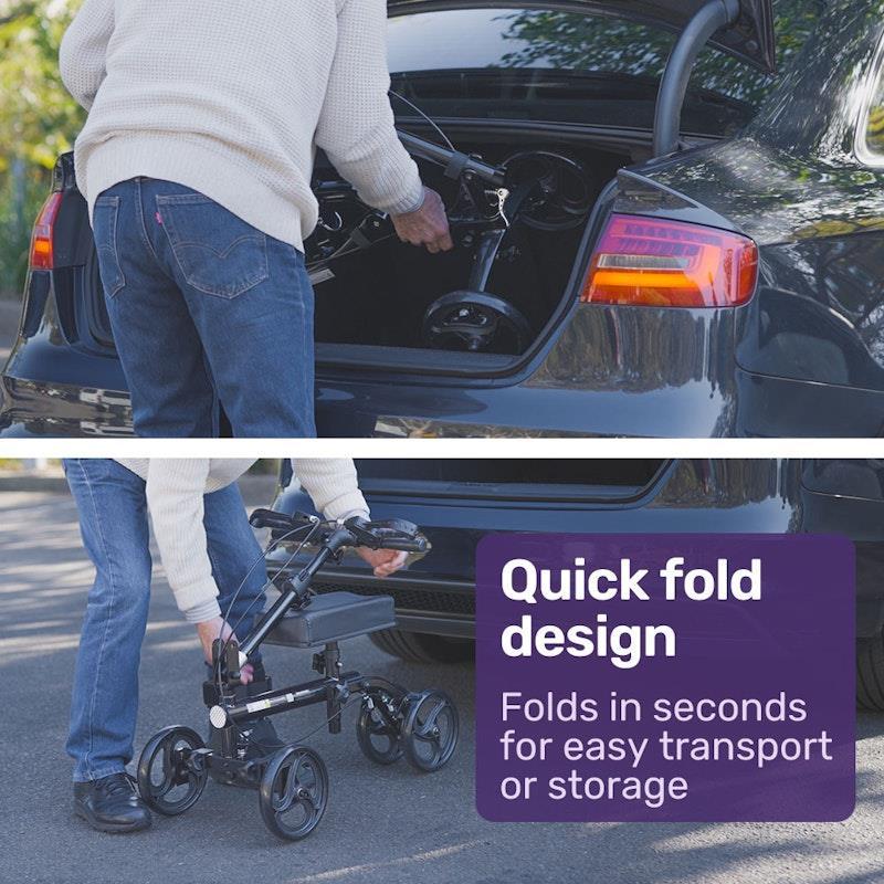 Buy Equipmed Knee Scooter Walker With Dual Brakes & Bag Black online at ...