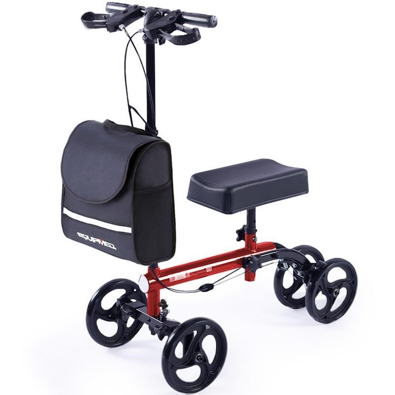 Buy Equipmed Knee Scooter Walker With Dual Brakes & Bag Red online at ...