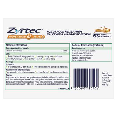 Buy Zyrtec Liquid Capsules 63 Exclusive Size online at Chemist Warehouse