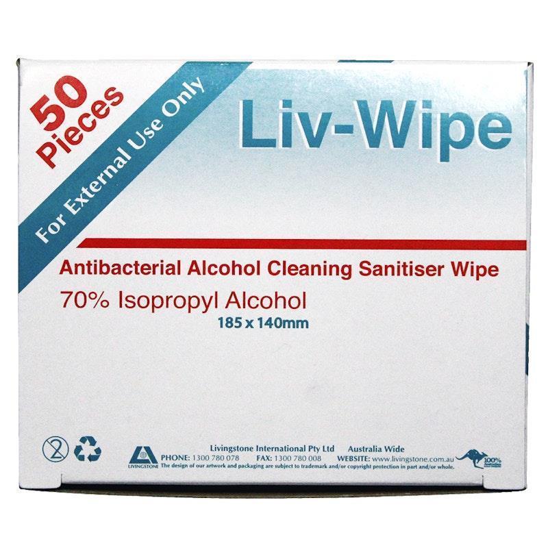 Buy Liv-Wipe Antibacterial 70% Alcohol Cleaning Wipe 18.5 x 14cm 50 ...