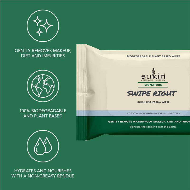Buy Sukin Signature Swipe Right Cleansing Facial Wipes 25 Sheets online ...