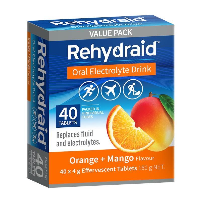 Buy Rehydraid Electrolyte Effervescent Tablets Orange & Mango 6x40 ...