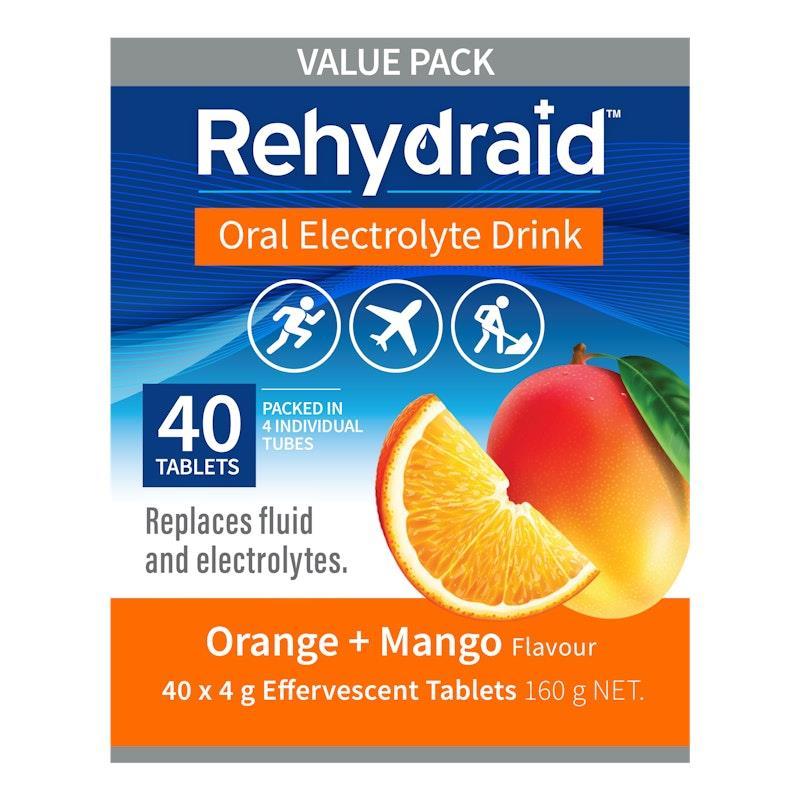 Buy Rehydraid Electrolyte Effervescent Tablets Orange & Mango 6x40 ...