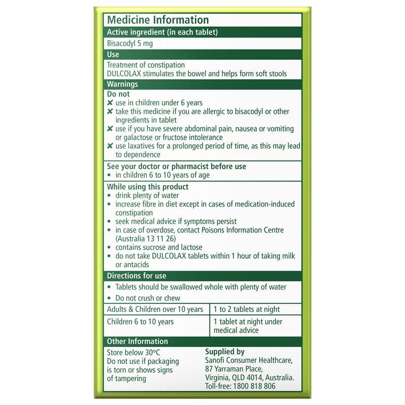 Buy Dulcolax Laxatives 5mg 200 Tablets online at Chemist Warehouse